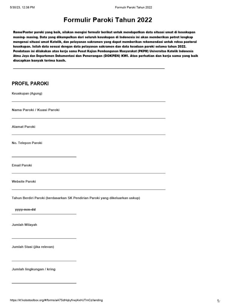 E-Formulir Paroki Tahun 2022 | PDF