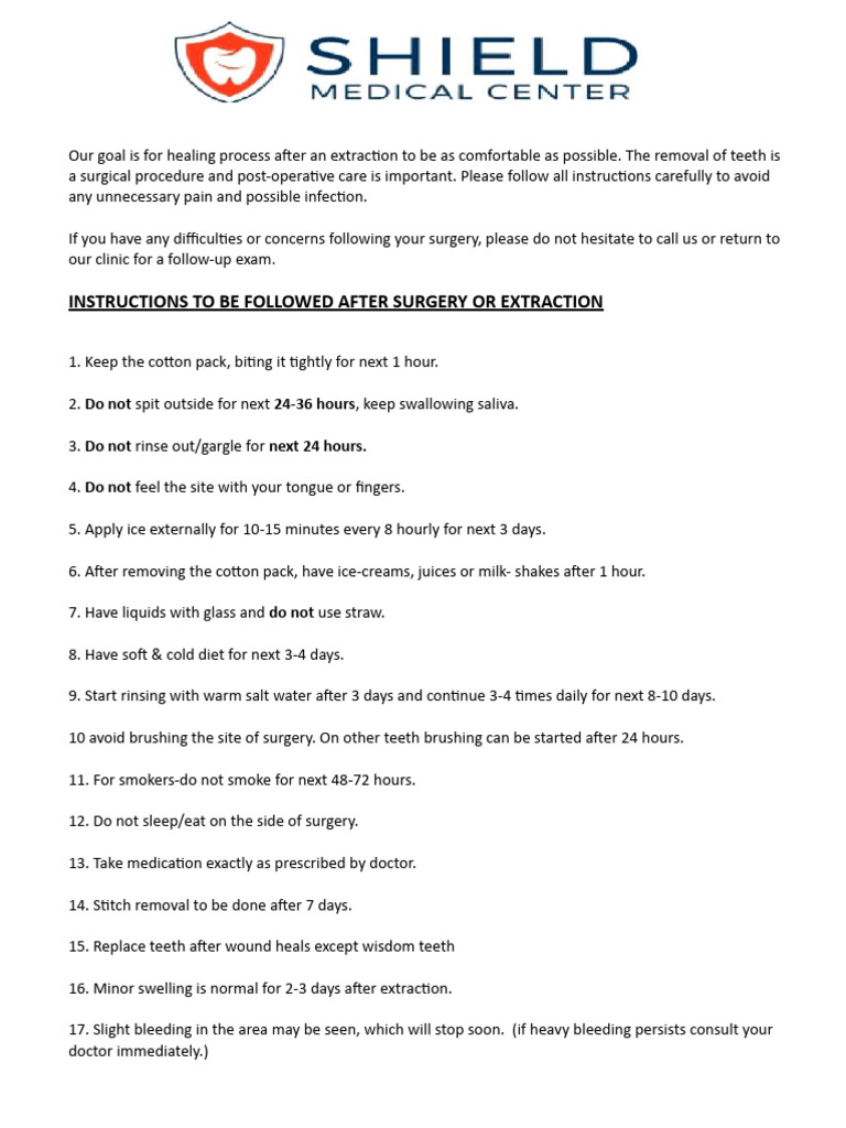 Instruction Form After Extraction | PDF | Wellness | Lifestyle