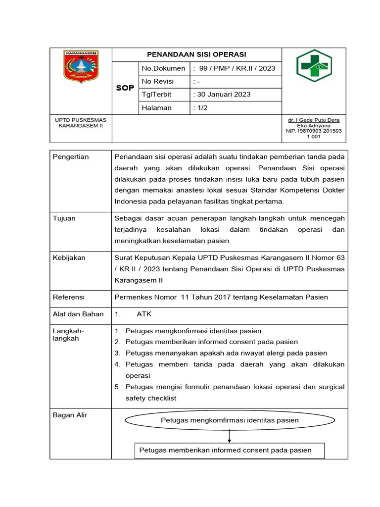 Sop Penandaan Sisi Operasi Dan Surgical Site Checklistdi Tuyu | PDF
