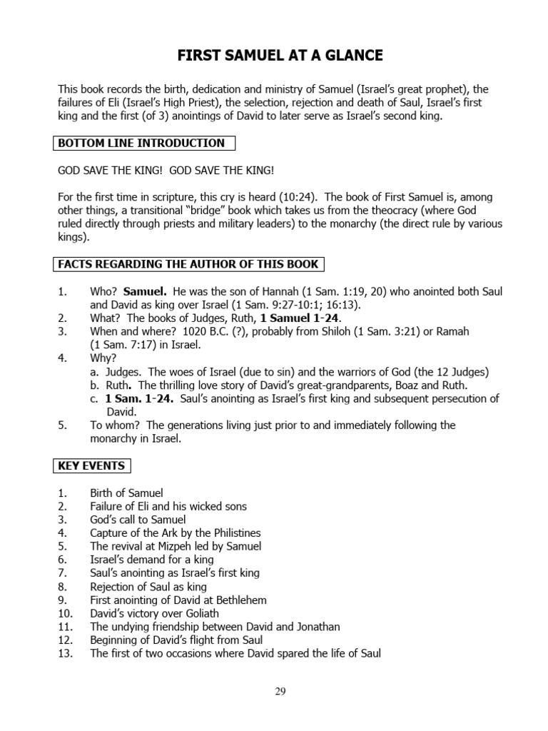 First Samuel At A Glance Pdf Saul Samuel