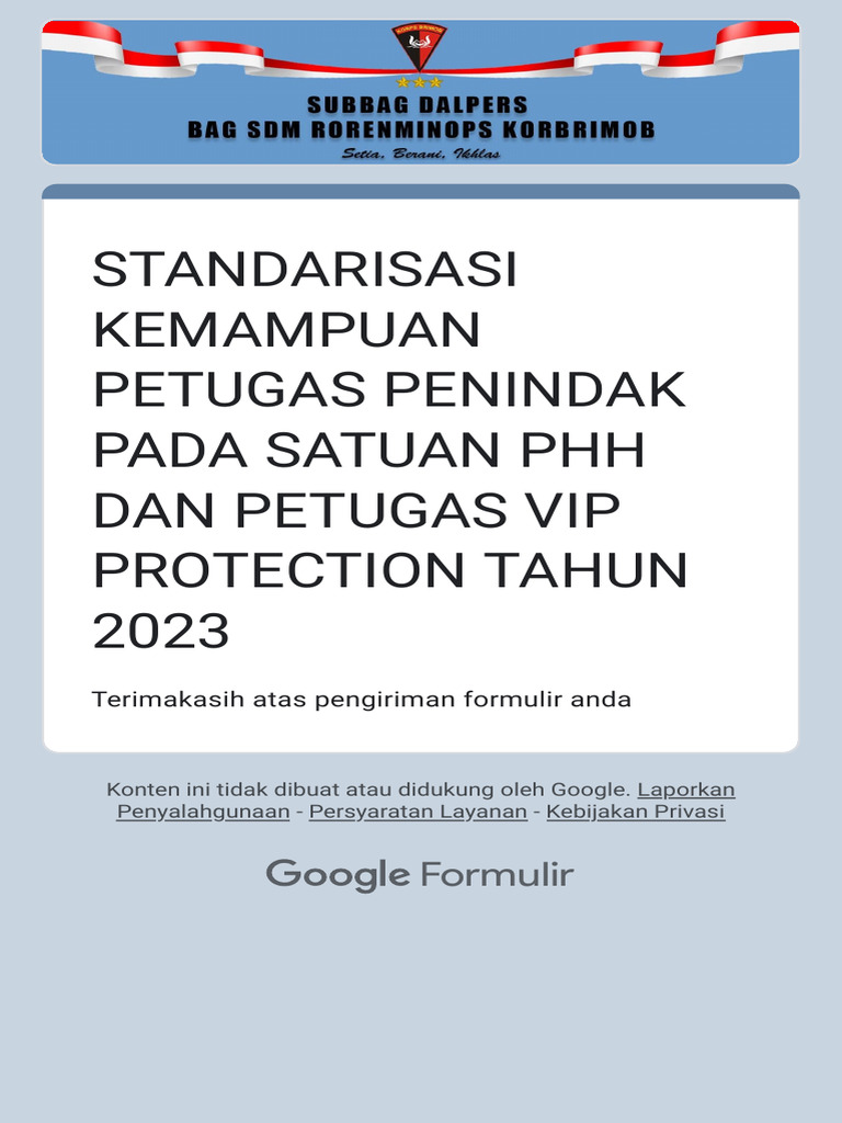 Standarisasi Kemampuan Petugas Penindak Pada Satuan PHH Dan Petugas Vip Protection Tahun 2023 | PDF
