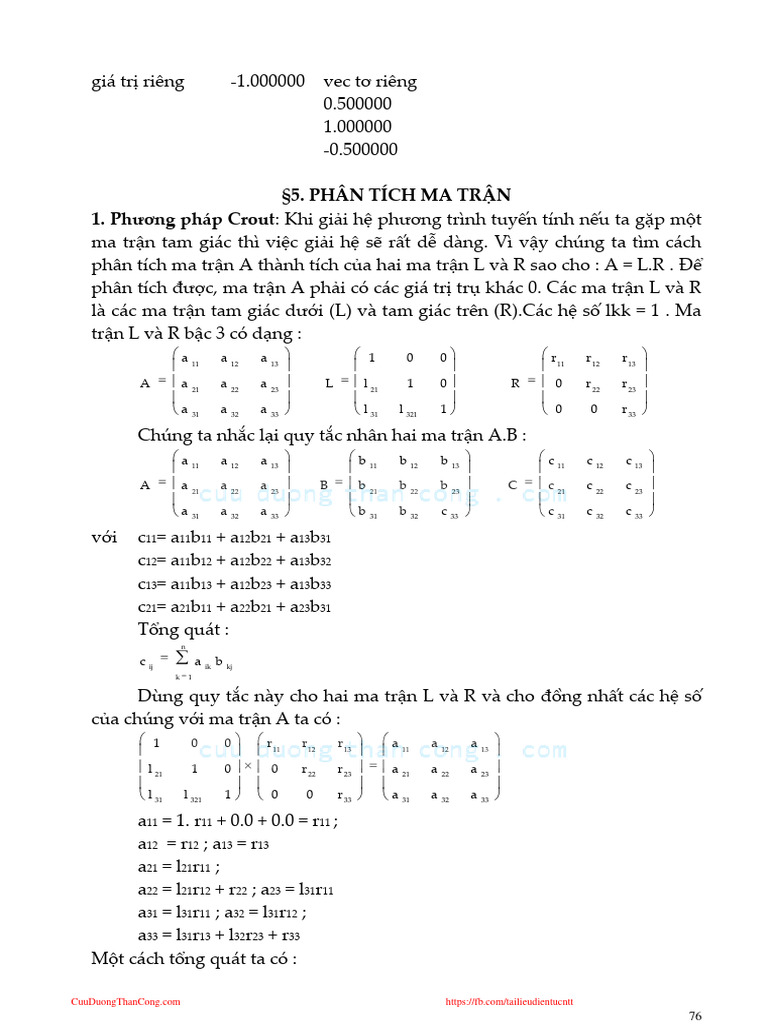 Phuong Phap Tinh Chuong3 2 Phan Tich Ma Tran (Cuuduongthancong - Com) | PDF