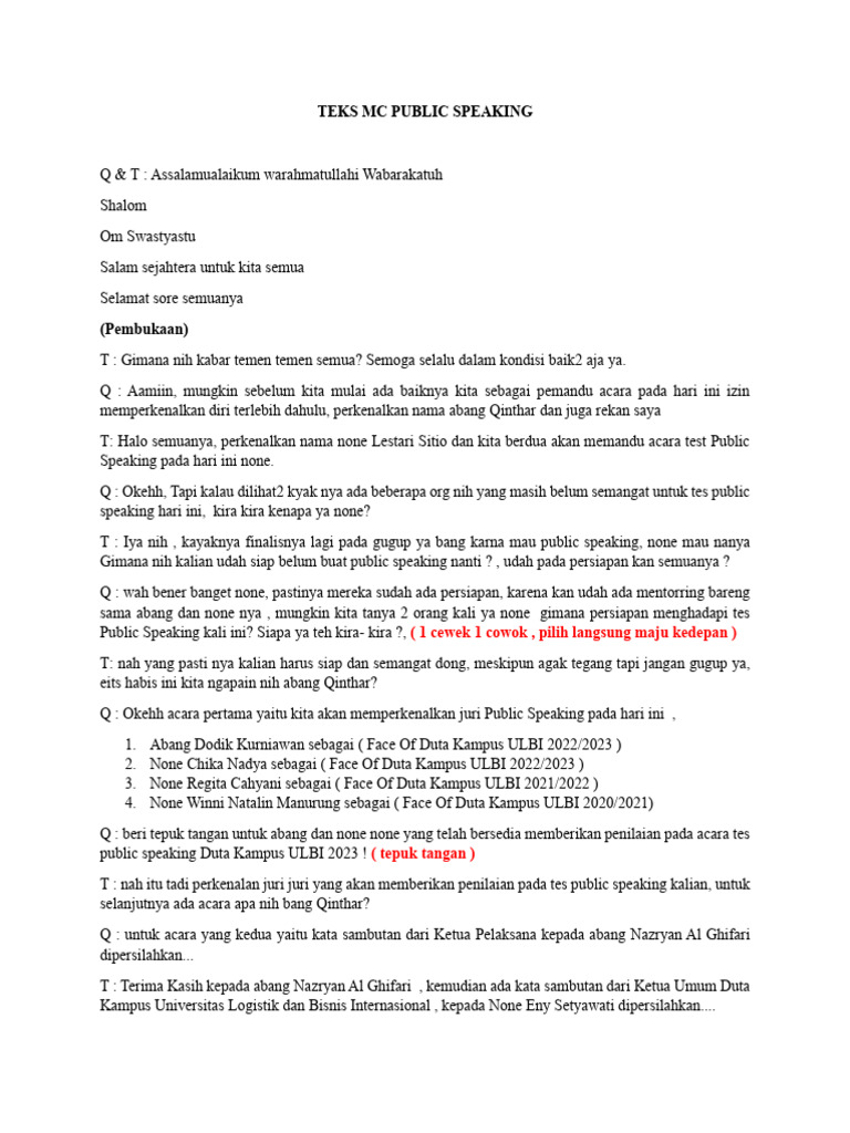 Teks MC Public Speaking | PDF