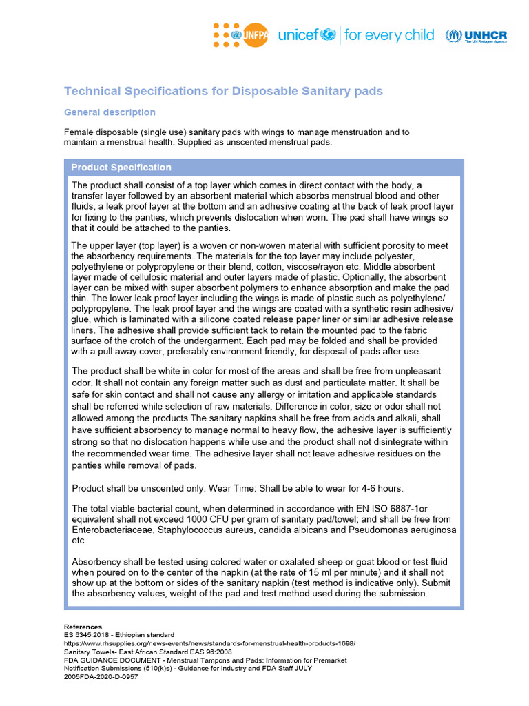 Specifications of Disposable Napkin | PDF | Materials
