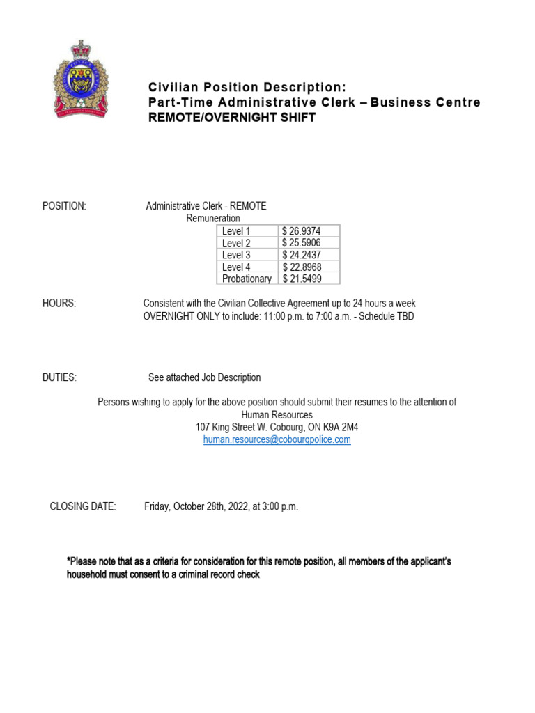 10 2022 Civilian Position Description Administrative Clerk Business ...