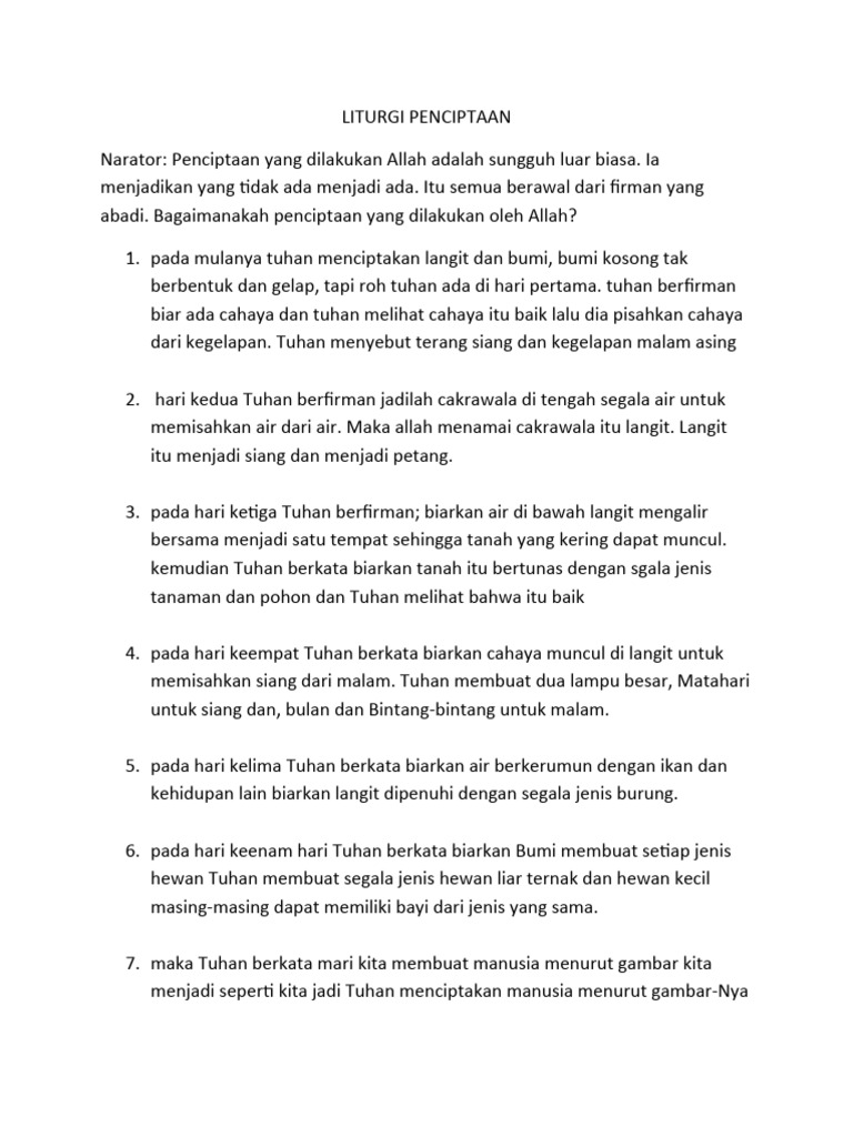 liturgi penciptaan | PDF