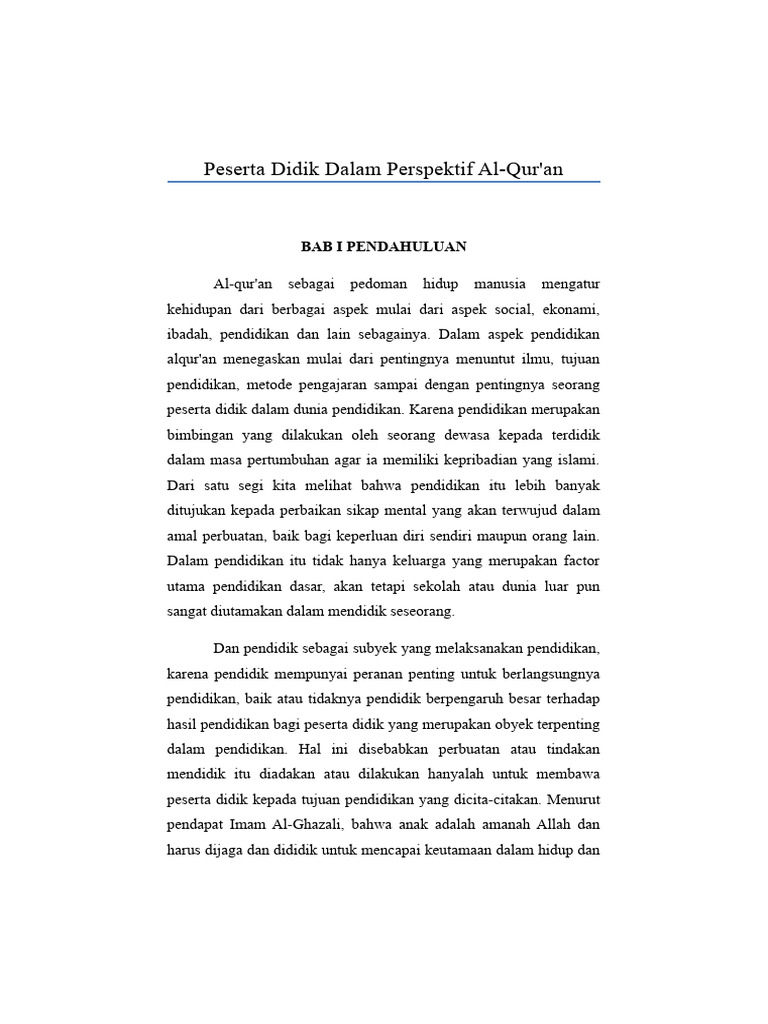 Peserta Didik Dalam Perspektif Al Quran Pdf