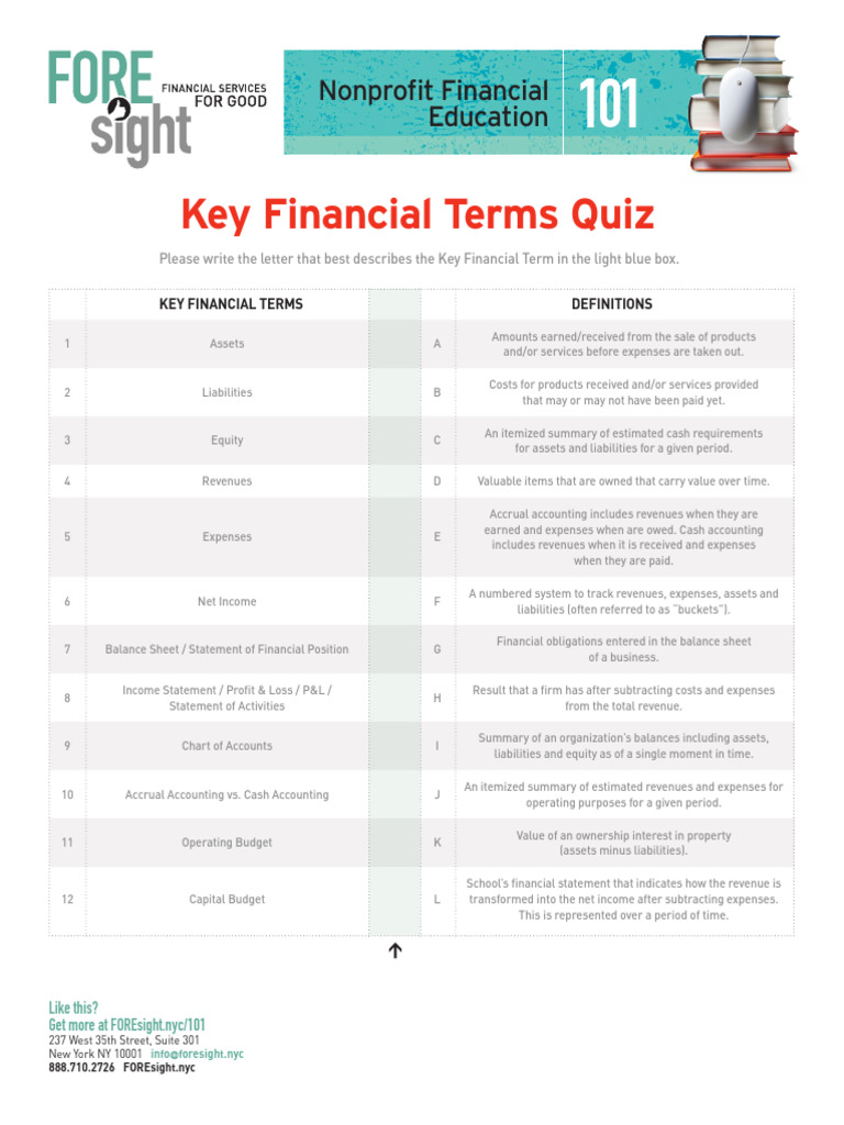 Key Financial Terms Quiz | PDF | Balance Sheet | Income Statement