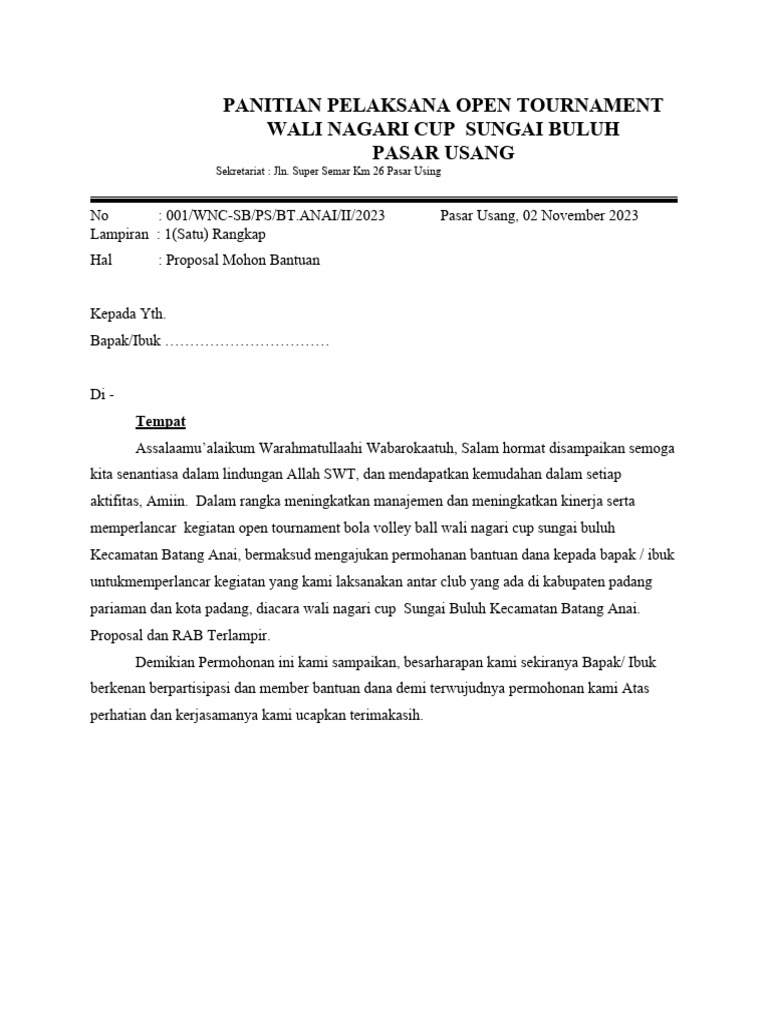 Proposal Kegiatan Bola Voli | PDF