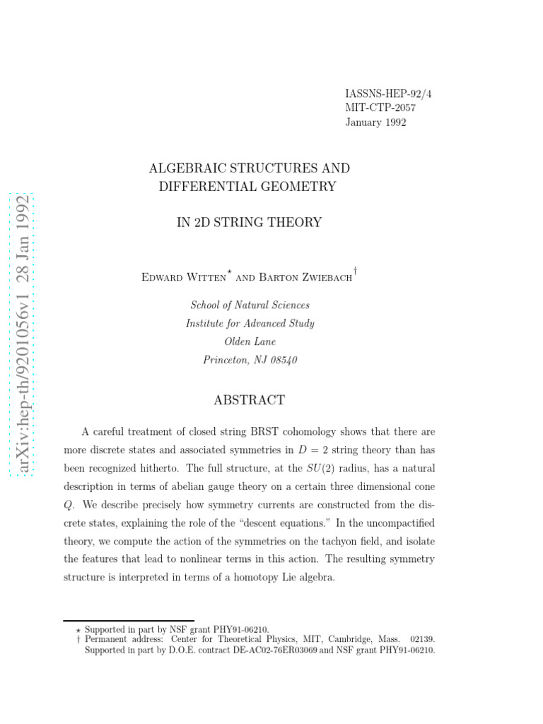 Algebraic Structures and Differential Geometry in 2D String Theory ...