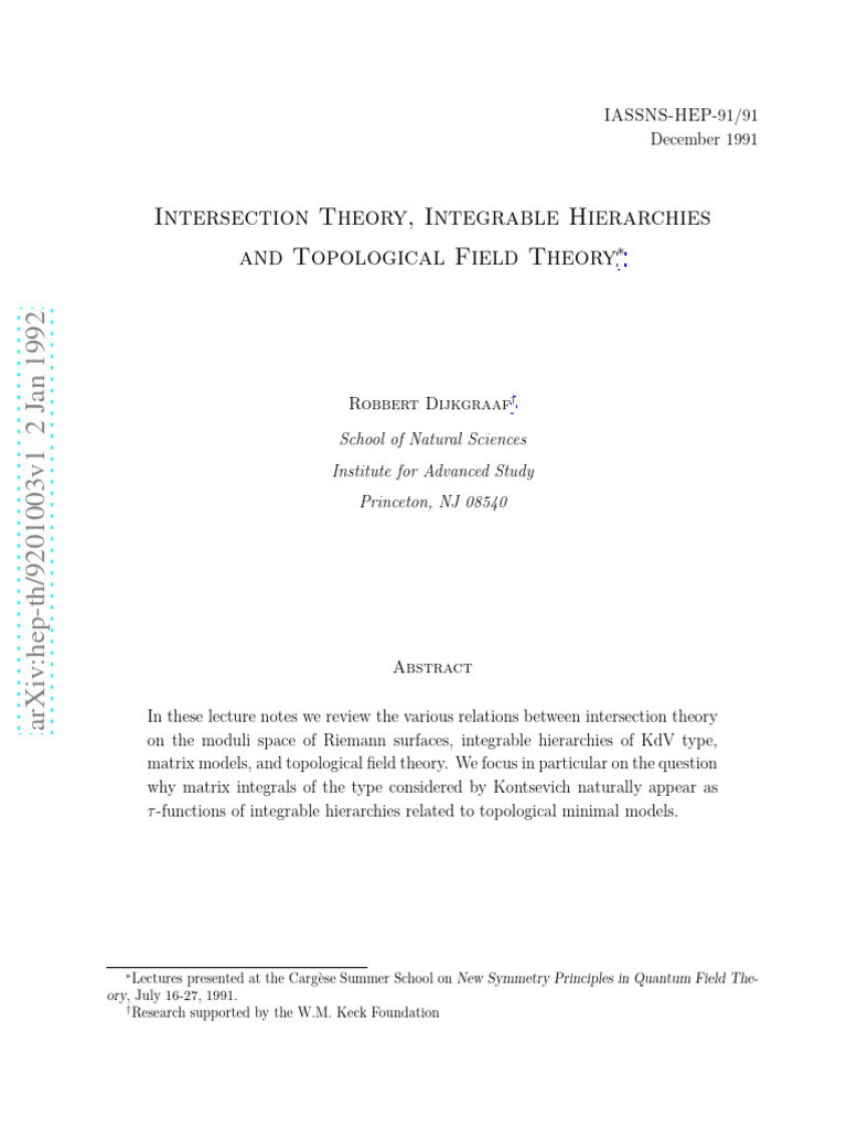 Intersection Theory, Integrable Hierarchies and Topological Field Theory | PDF | String Theory ...