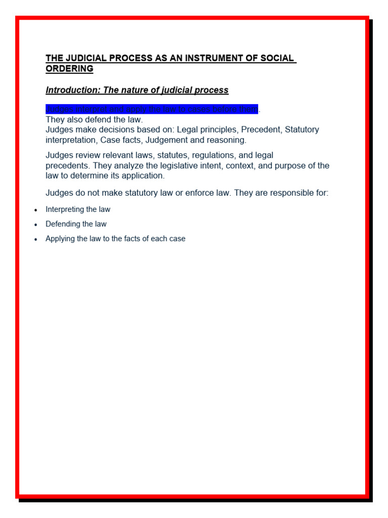 Judicial Process and Social Order Insights | PDF | Precedent ...