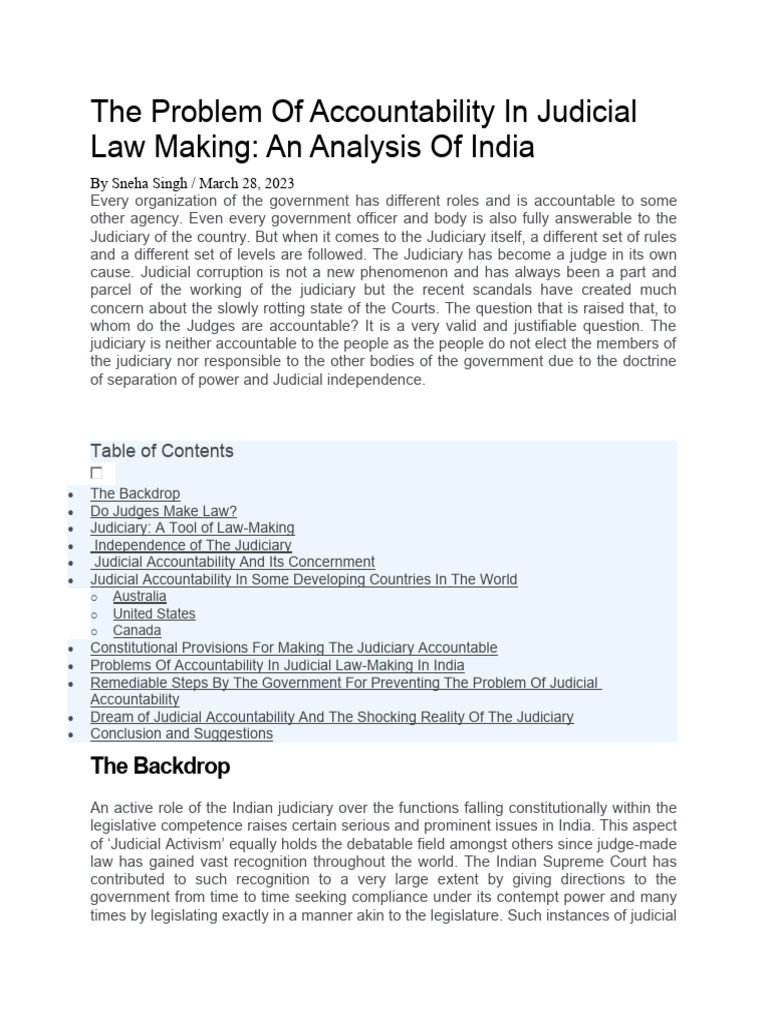 Judicial Accountability Issues in India | PDF | Article Three Of The ...