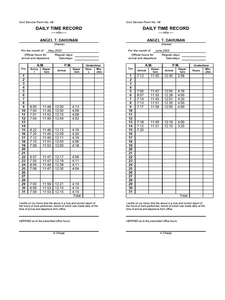 Appendix 24 - Daily Time Record (DTR) | PDF