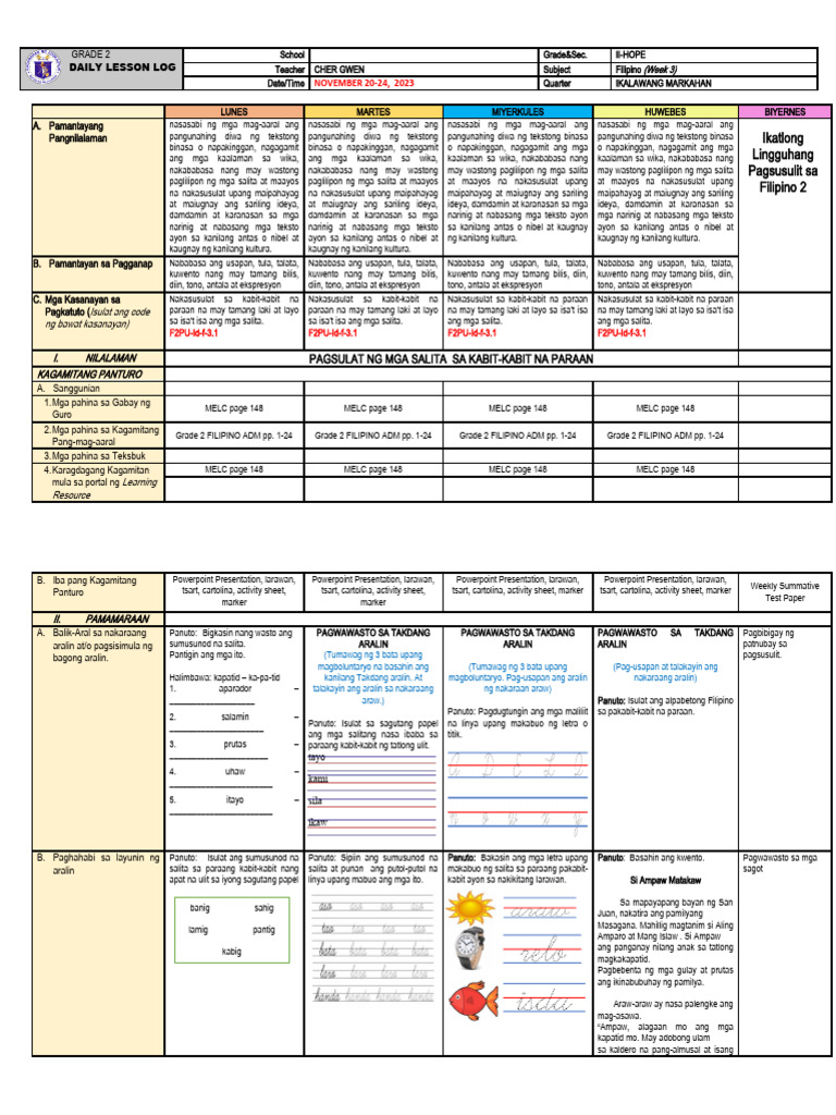 Q2 DLL Filipino2 Week3 | PDF