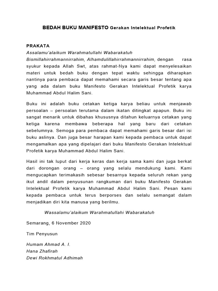 BEDAH BUKU MANIFESTO Gerakan Intelektual Profetik | PDF | Filsafat
