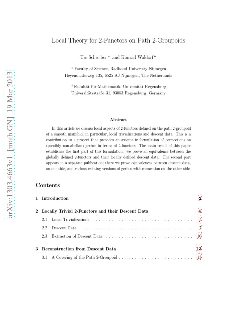 Local Theory For 2-Functors On Path 2-Groupoids: Urs Schreiber and ...