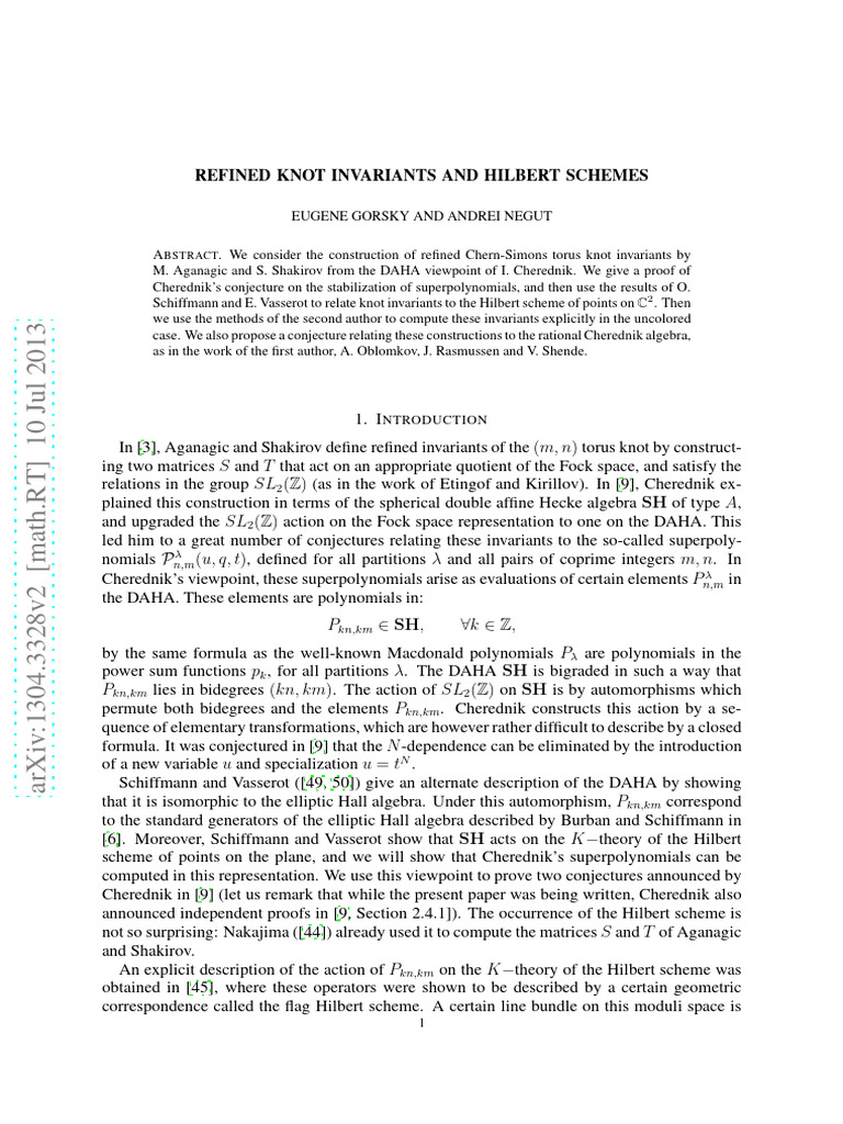 Refined Knot Invariants and Hilbert Schemes: Bstract | PDF | Basis ...