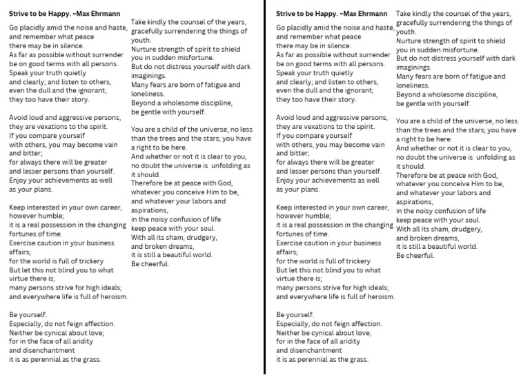 Striving for Happiness: Max Ehrmann's Wisdom | PDF