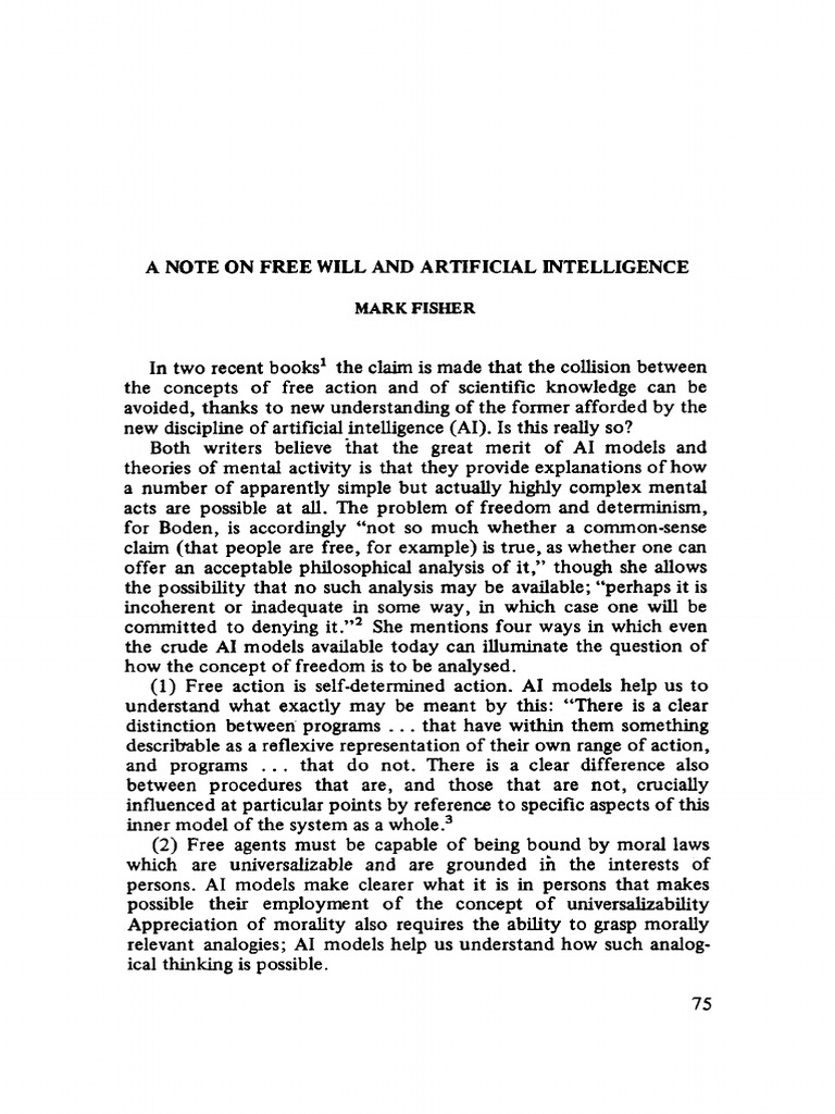 Mark Fisher - A Note On Free Will | PDF | Free Will | Determinism