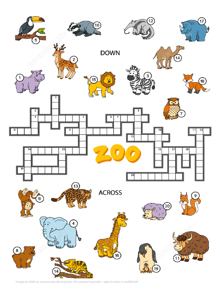 Crossword Puzzle About Zoo Animals Puzzle Games | PDF