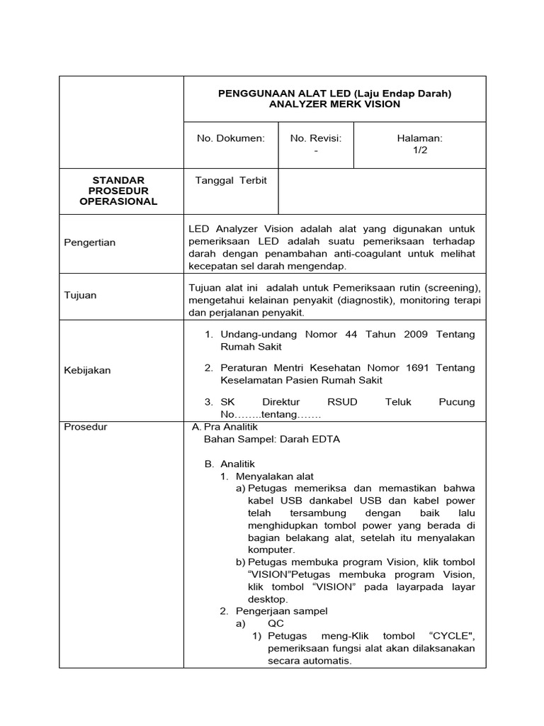 Prosedur Penggunaan Alat LED Vision | PDF