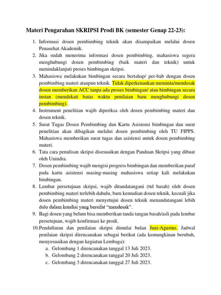 Materi Pengarahan SKRIPSI Prodi BK (Genap 2022-2023) | PDF