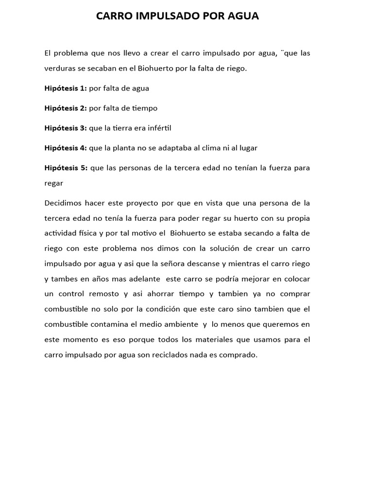 Carro Impulsado Por Agua | PDF | Ciencia y matemáticas
