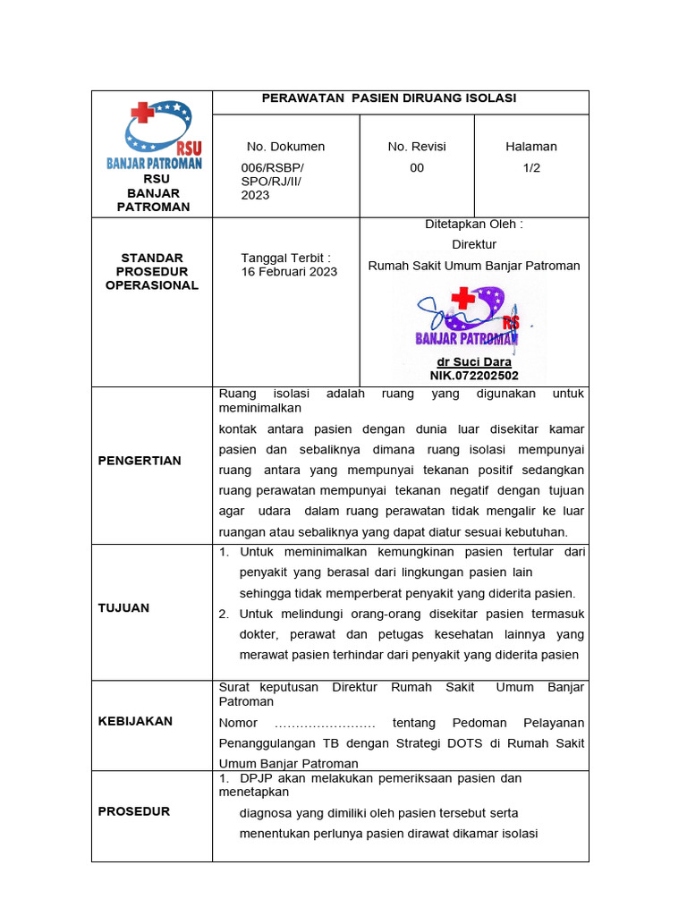 Spo Perawatan Pasien Diruang Isolasi | PDF