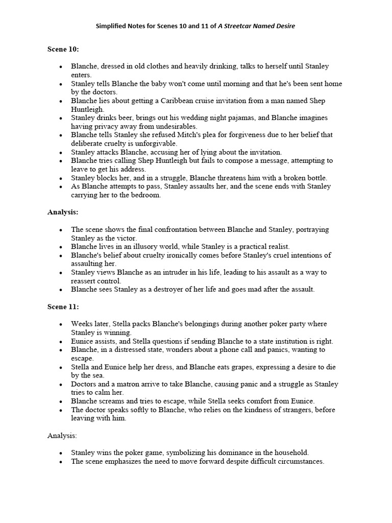 Simplified Notes For Scenes 10 and 11 of A Streetcar Named Desire | PDF