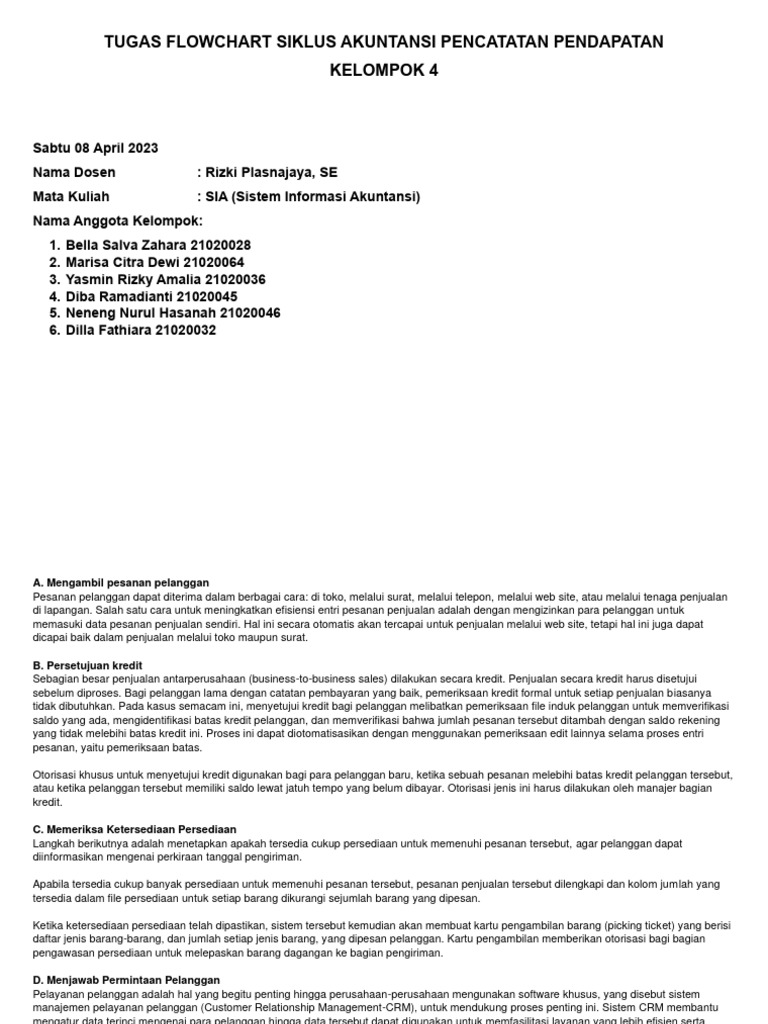 Tugas Kel.4 Flowchart Siklus Akuntansi Pencatatan Pendapatan | PDF