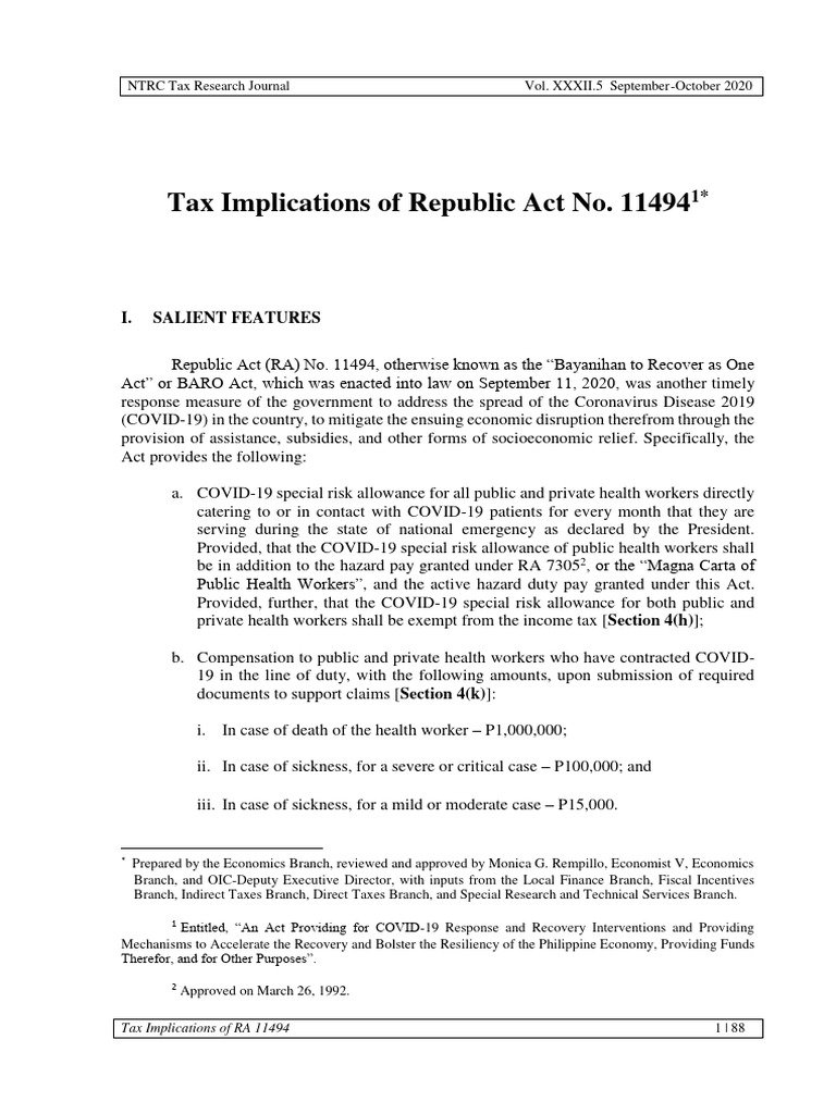Tax Implications of Republic Act No. 11494: I. Salient Features | PDF ...