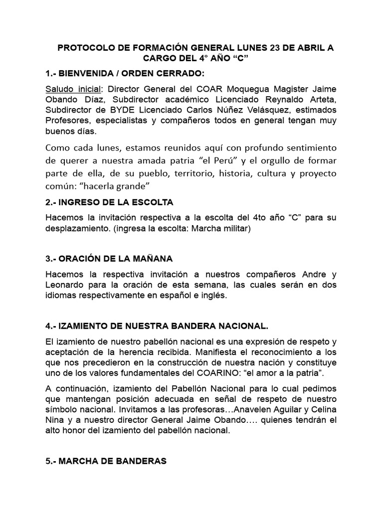 Protocolo de Formación General Del Lunes Civico | PDF | Estudios de idiomas extranjeros
