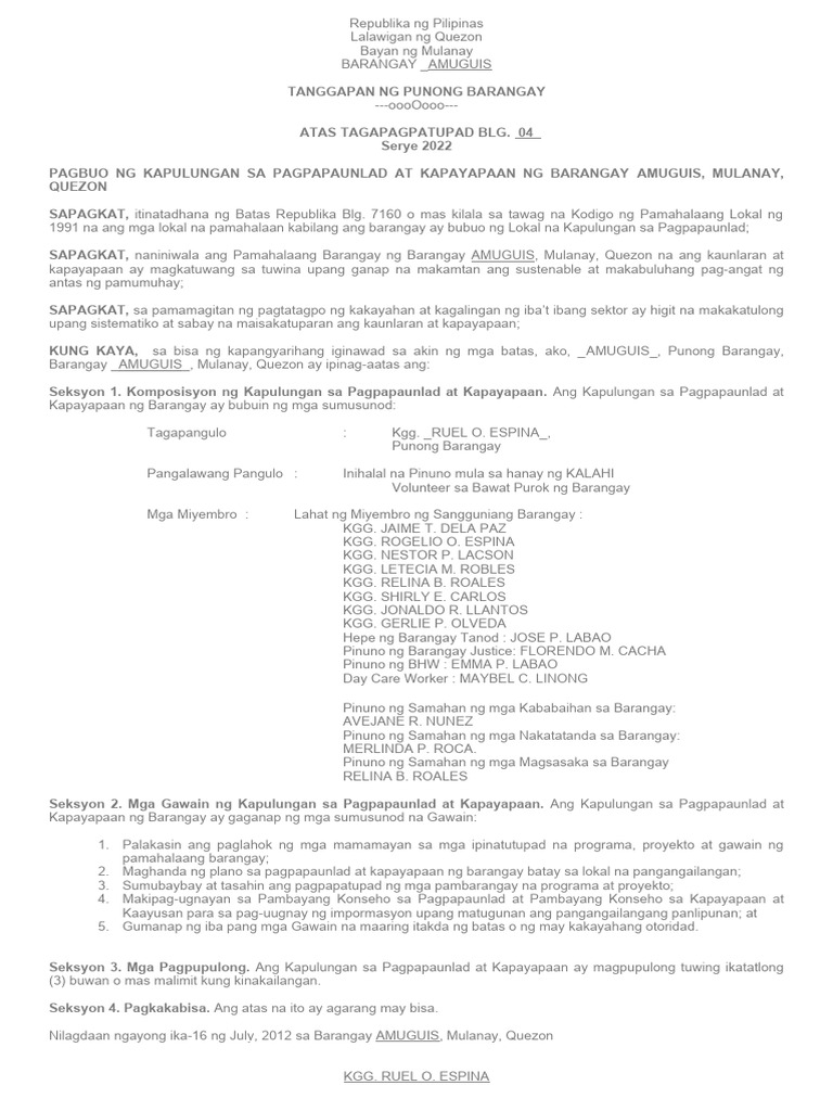 Atas Tagapagpatupad (BDC&BPOC) | PDF