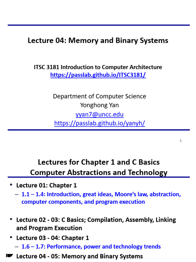 Lecture04 MemoryBinarySystem | PDF | Computer Data Storage | Central Processing Unit