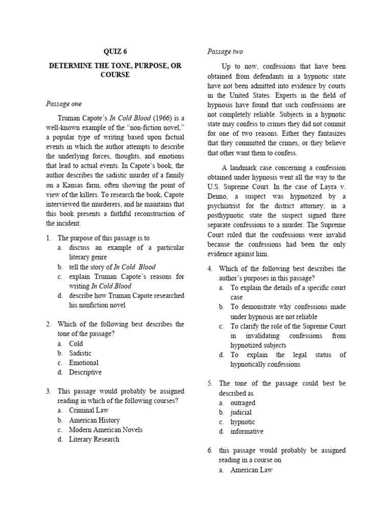 Quiz 6 Tone, Purpose, and Course | PDF