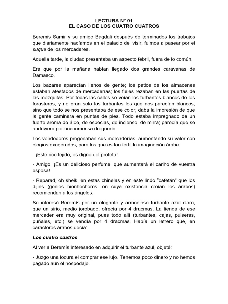 Lectura El Caso de Los Cuatro Cuatros | PDF