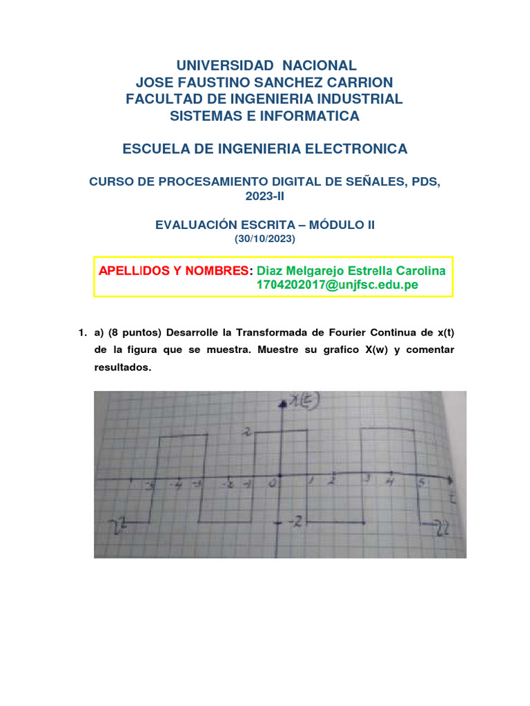 EVALUACIÓN PDS - Módulo II | PDF | Transformada discreta de Fourier | Transformada rápida de Fourier