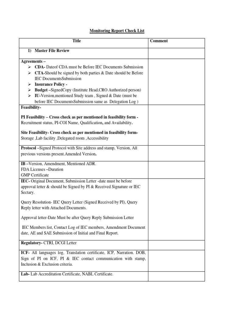 Monitoring Check List Updated | PDF