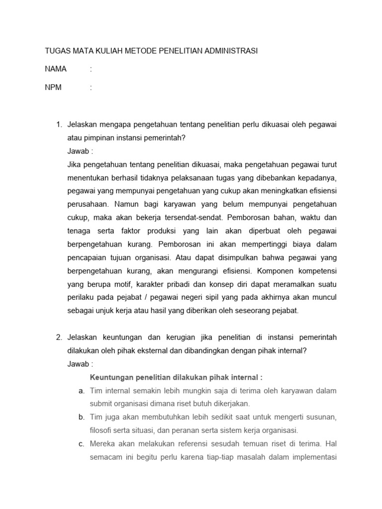 Tugas Mata Kuliah Metode Penelitian Administrasi | PDF | Karier & Perkembangan | Pengembangan Diri