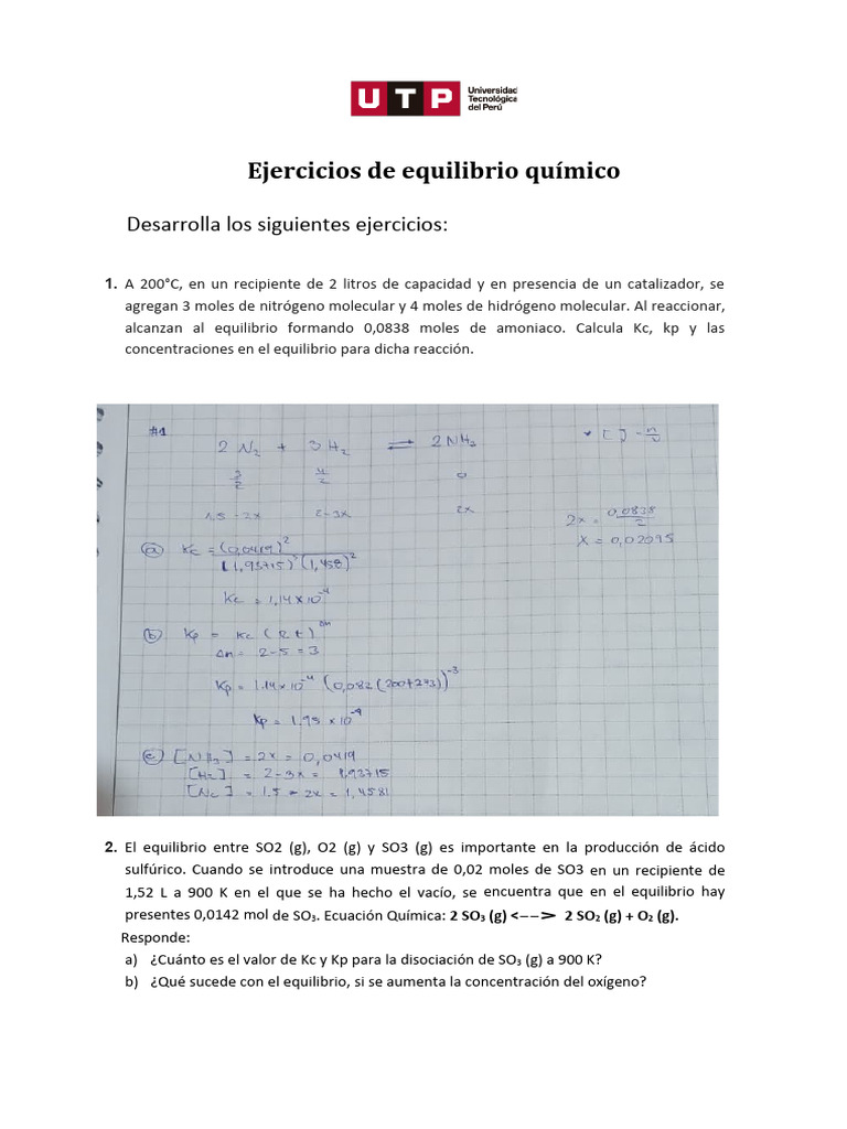 Tarea - Ejercicios propuestos de equilibrio químico | PDF