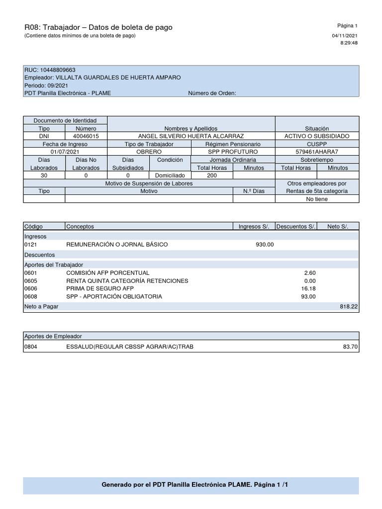 Boleta de Pago Angel Silverio Huerta | PDF