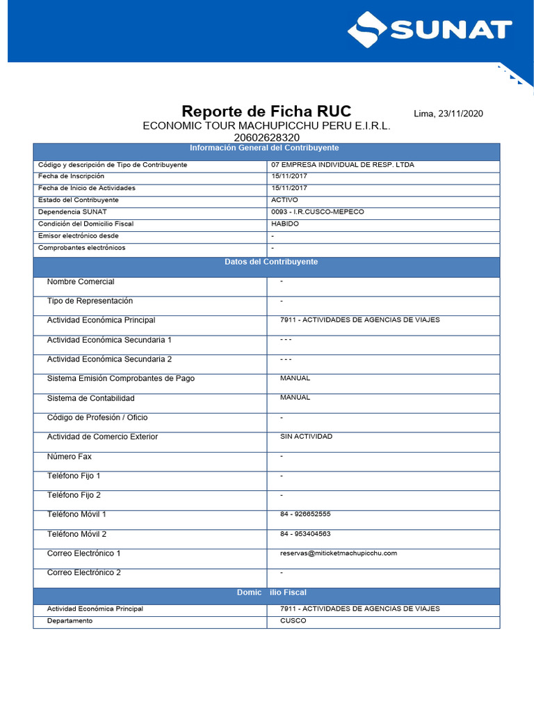 Ficha Ruc | PDF | Telecomunicaciones | Industrias de servicio