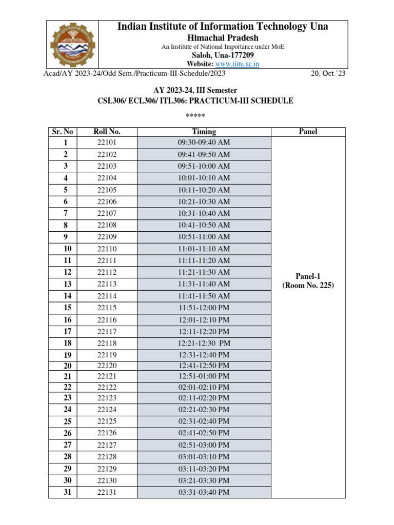 Practicum Schedule III Semester | PDF
