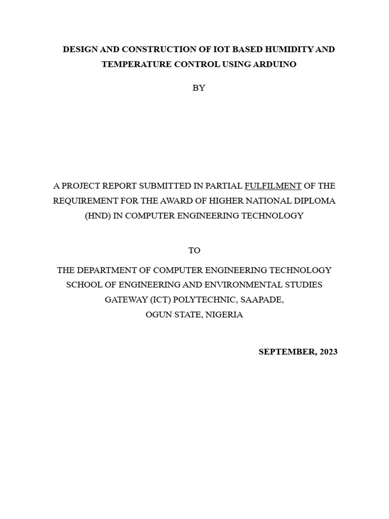 Design and Construction of Iot Based Humidity and Temperature Control ...