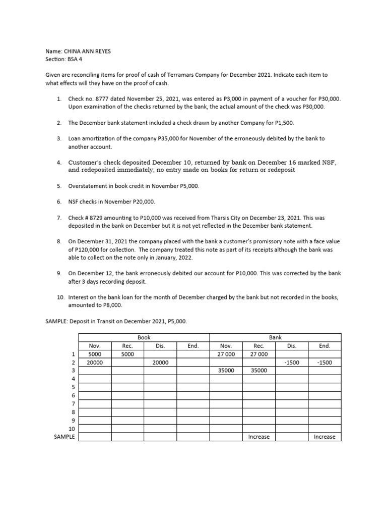 Proof of Cash Assessment | PDF