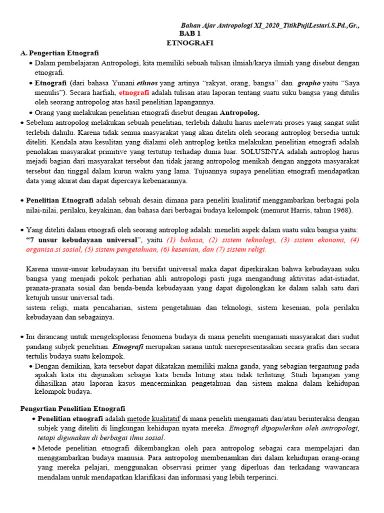 KONSEP ETNOGRAFI - AntropologiXI | PDF