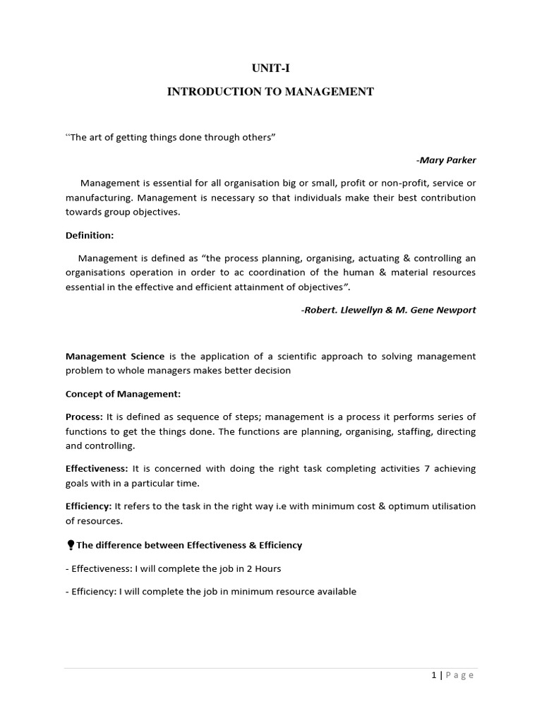 UNIT-I of Introduction To Management | PDF | Science | Experiment