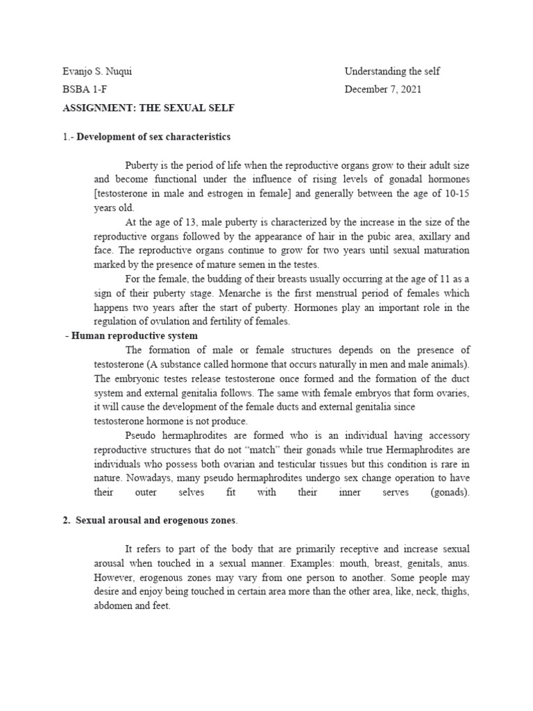 Assignment Sexual Self | PDF | Puberty | Birth Control