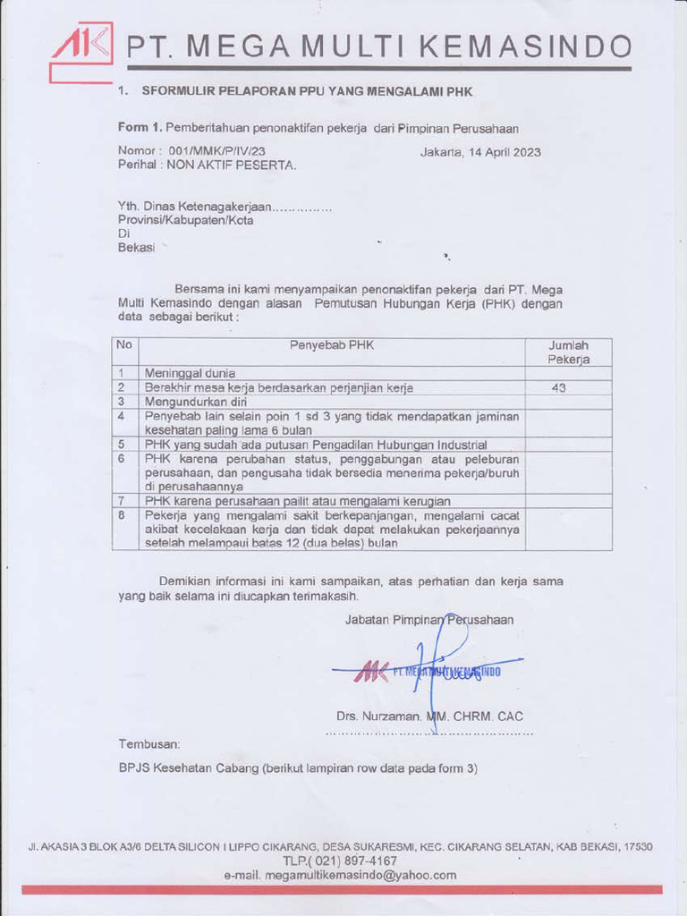 Pelaporan PPU PHK | PDF